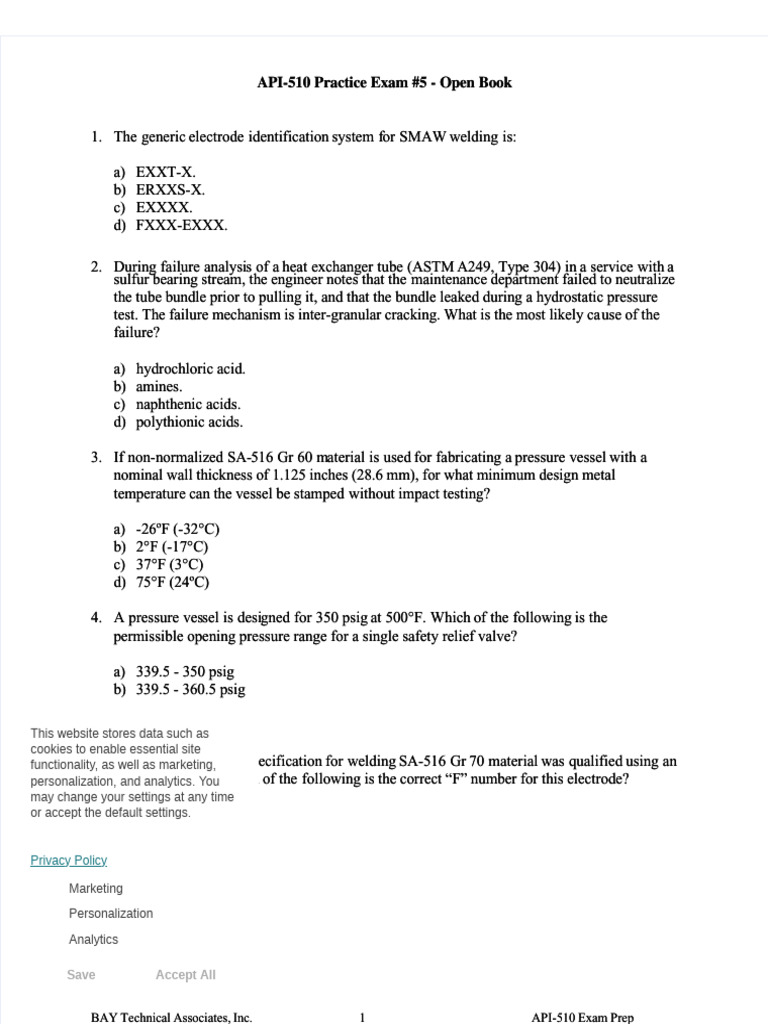 API-510 Open Book Practice Exam 5 | PDF | Mechanical Engineering | Applied And Interdisciplinary ...