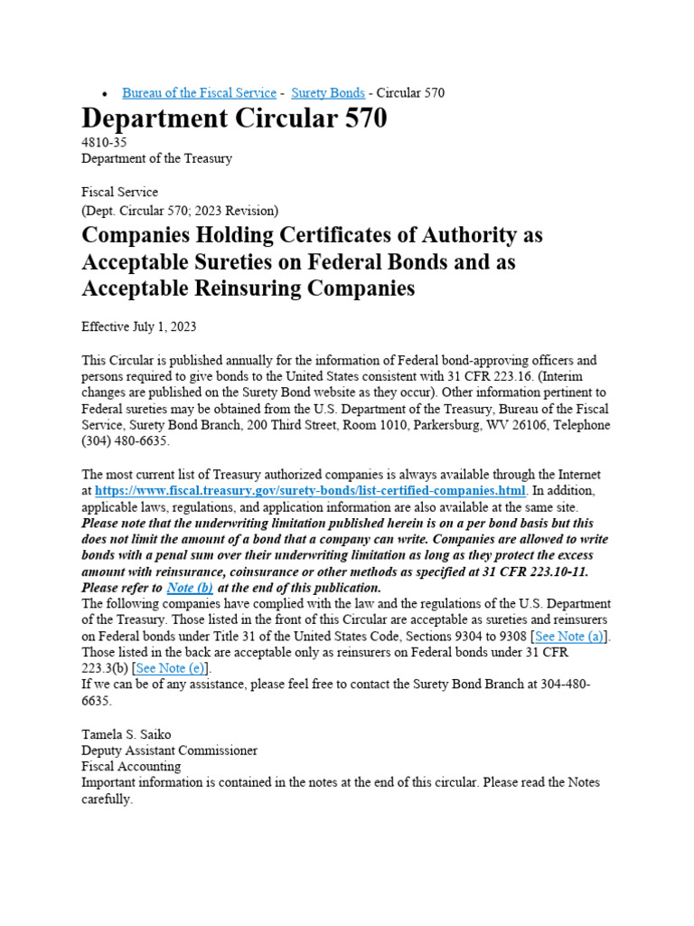 Department Circular 570 | PDF | Surety | Reinsurance