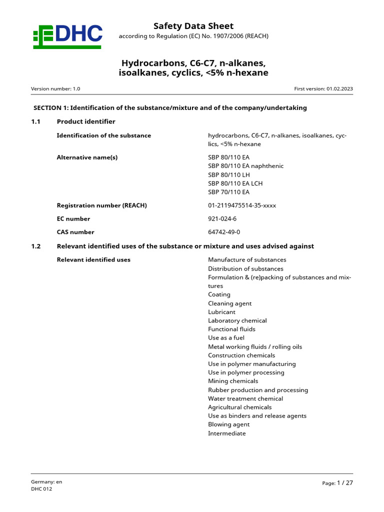 DHC SDS 012 en | PDF | Chemical Substances | Chemistry