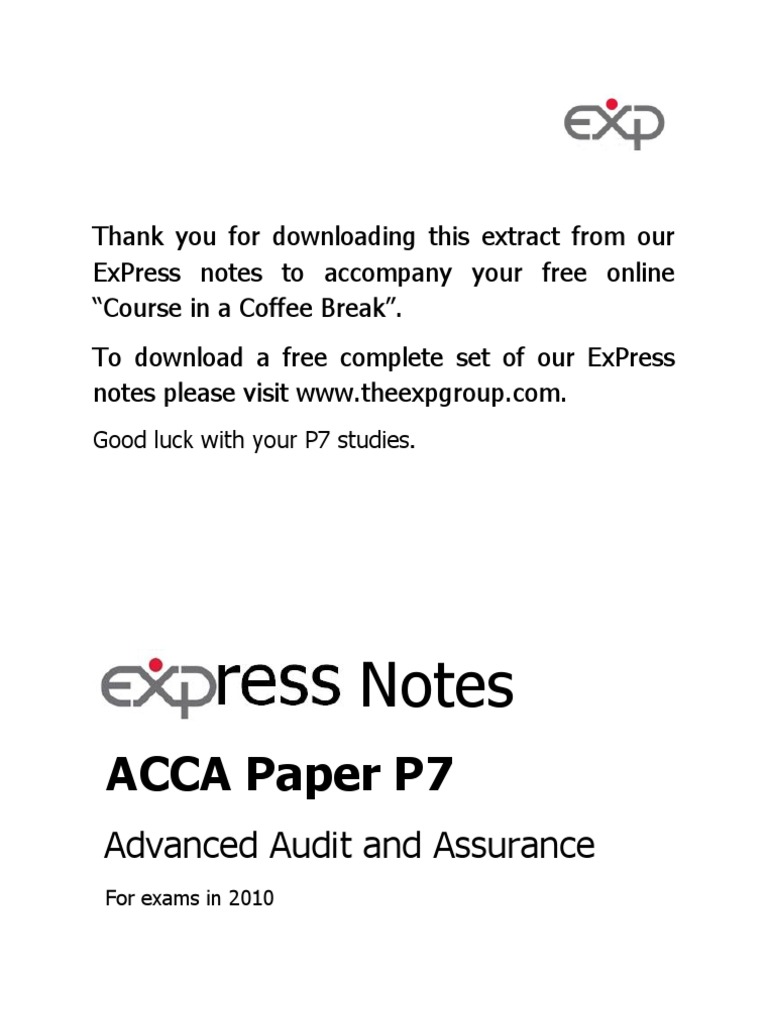 ACCA Paper P7: Notes | PDF | Audit | Copyright
