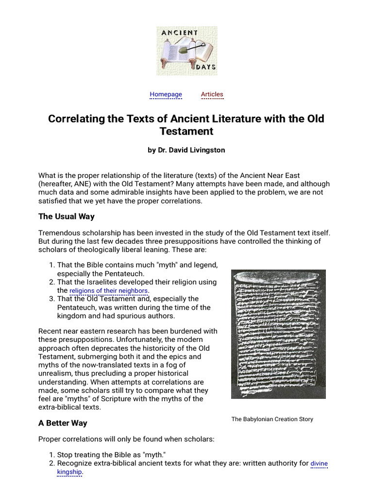Ancient Days - Correlating The Texts of Ancient Literature With The Old ...