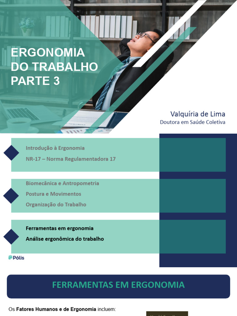 Ergonomia Aula3 Ferramentas Qualidade Vida | PDF | Fatores humanos e Ergonomia | Ginástica