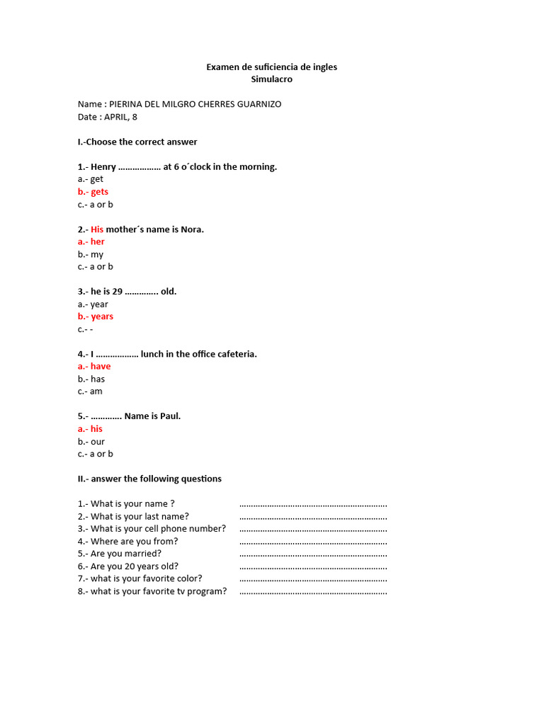 Examen de Suficiencia de Ingles SIMULACRO | PDF | Meal | Eating Behaviors Of Humans