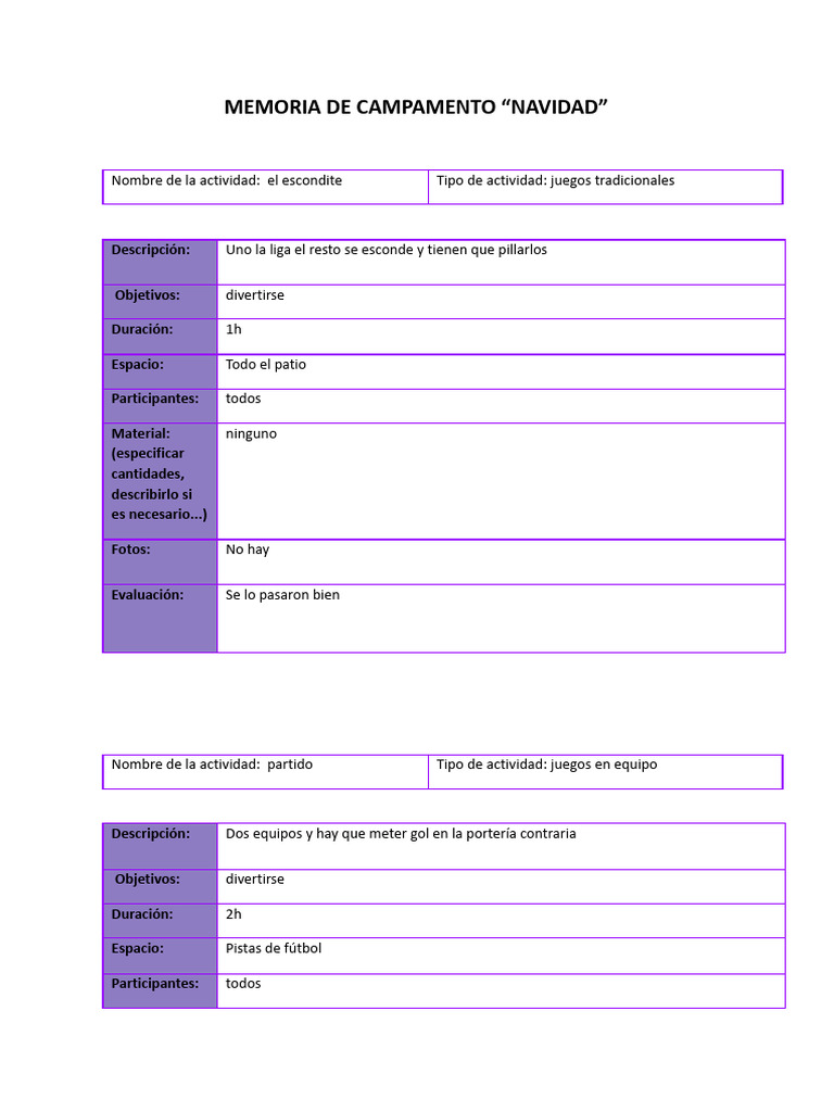Formato Campamento | PDF