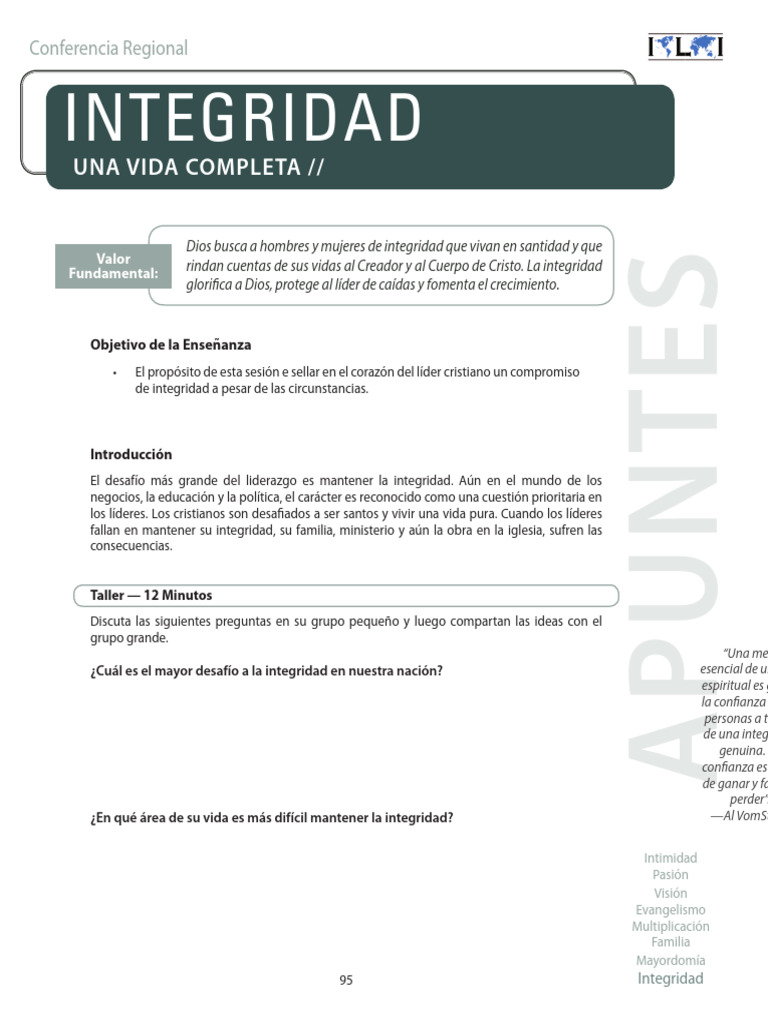 Sesion 14 Integridad | PDF | Iglesia cristiana | eucaristía