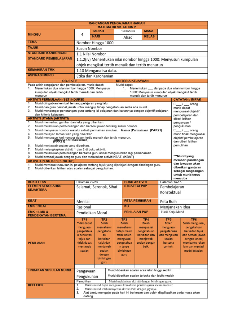 m4 RPH Matematik THN 2 2024-2025 by Cikgu Gorgeous | PDF
