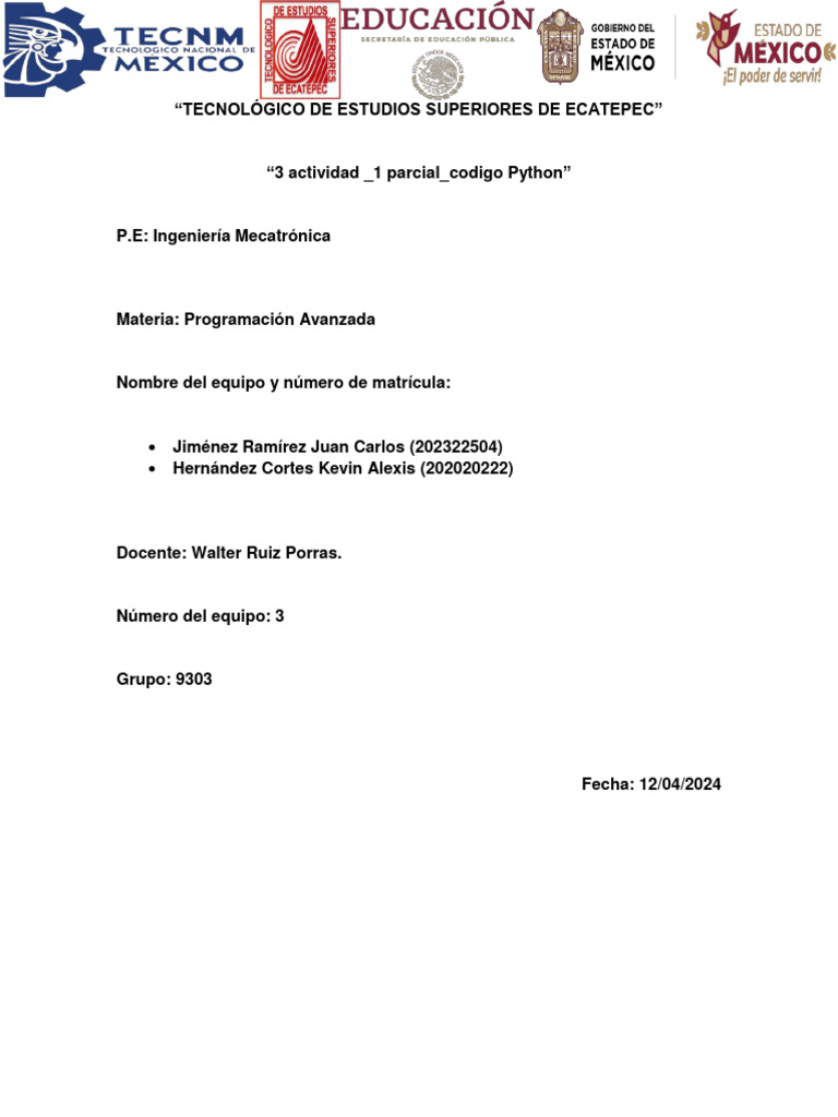 3 Actividad 1 Parcial Codigo Python | PDF | Python (lenguaje de programación) | Programacion ...