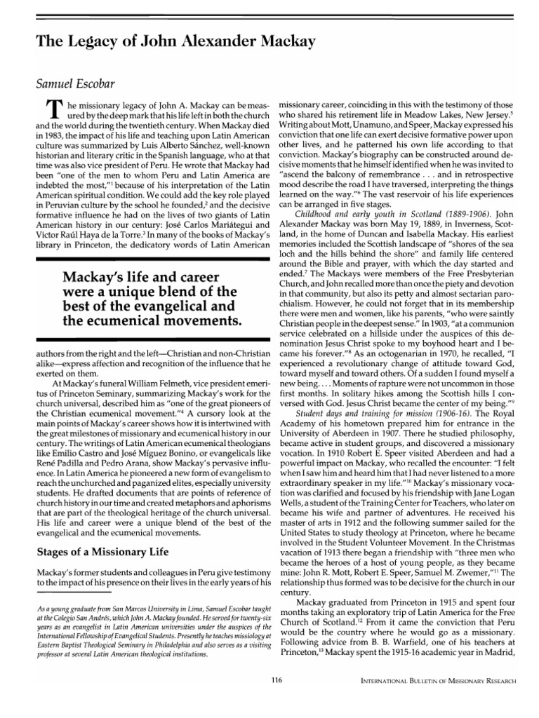 The Legacy of John Alexander Mackay | PDF | Protestantism | Ecumenism The Legacy of John Alexander Mackay | PDF | Protestantism | Ecumenism