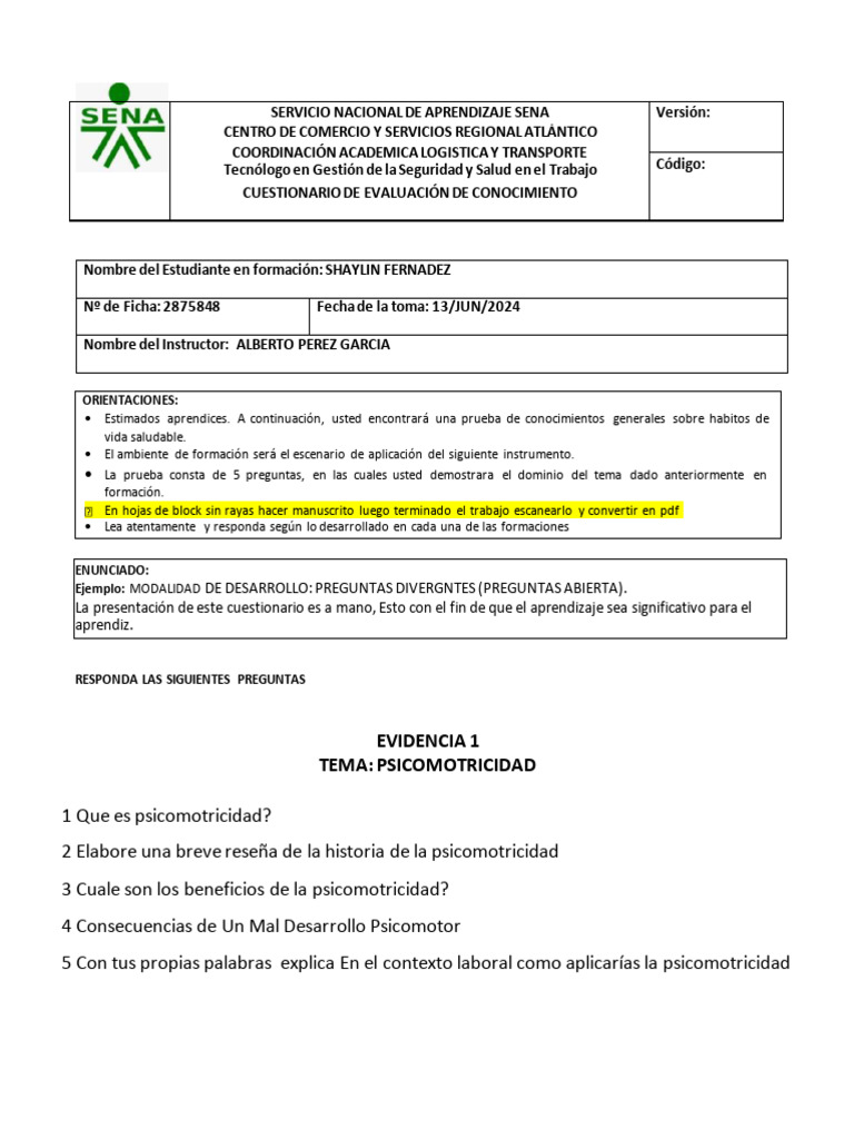 Evidencia Psicomotricidad( Shaylin Fernadez) | PDF