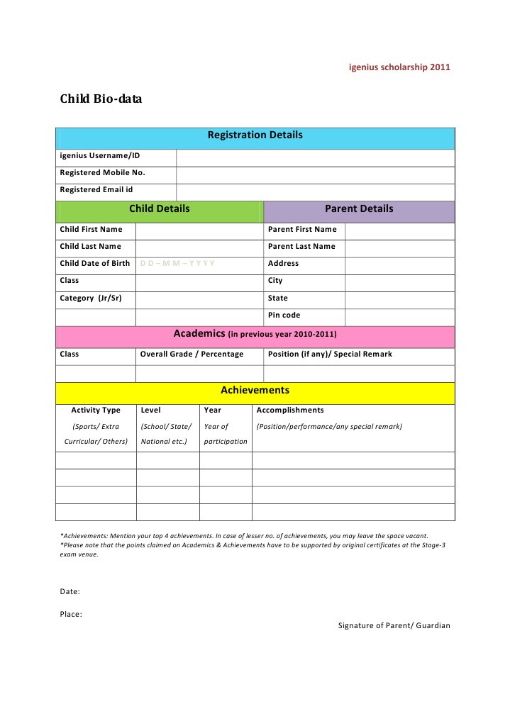 Igenius Child Bio-Data | PDF