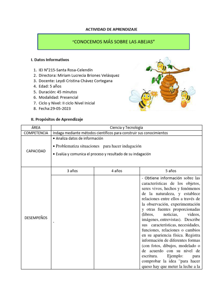 ACTIVIDAD DE APRENDIZAJE ABEJAS | Descargar gratis PDF | Aprendizaje ...