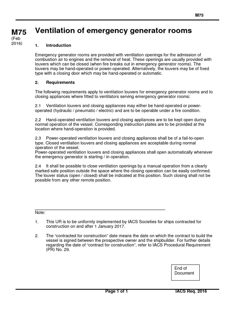 Ventilation of Emergency Generator Rooms | Download Free PDF ...
