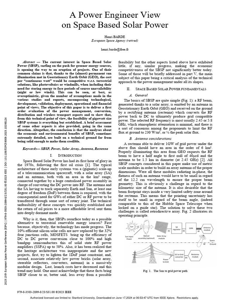 A Power Engineer View On Space Based Solar Power | PDF | Antenna (Radio) | Electronics