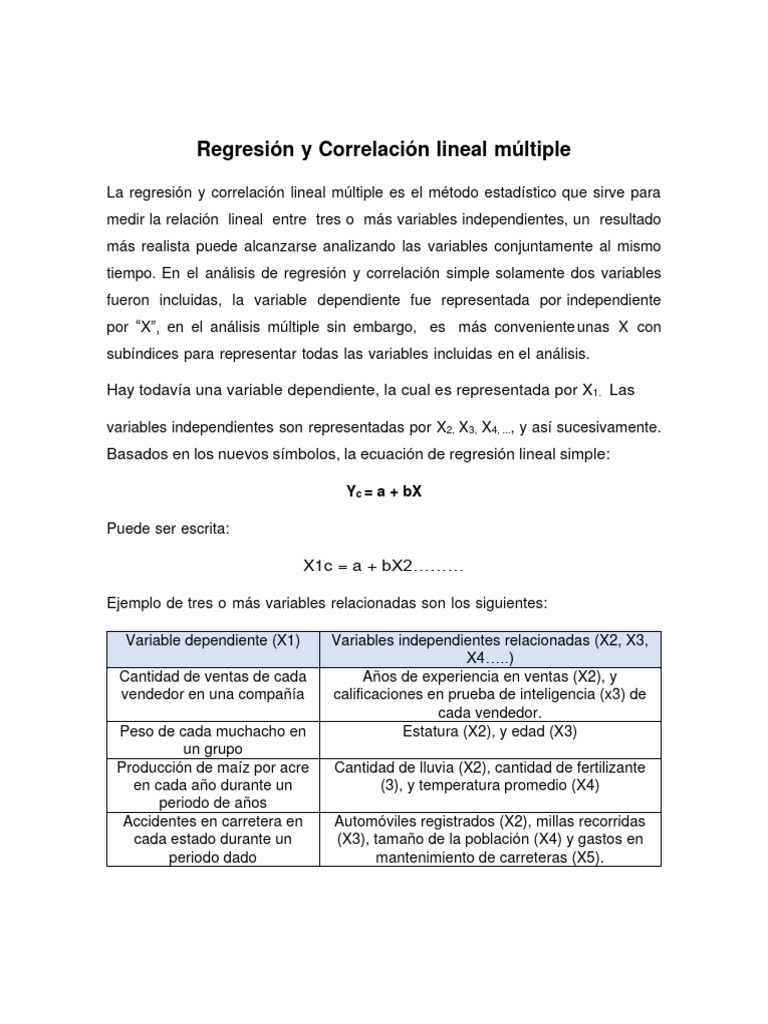 Regresion y Correlacion Multiple | PDF | Análisis de regresión | Regresión lineal