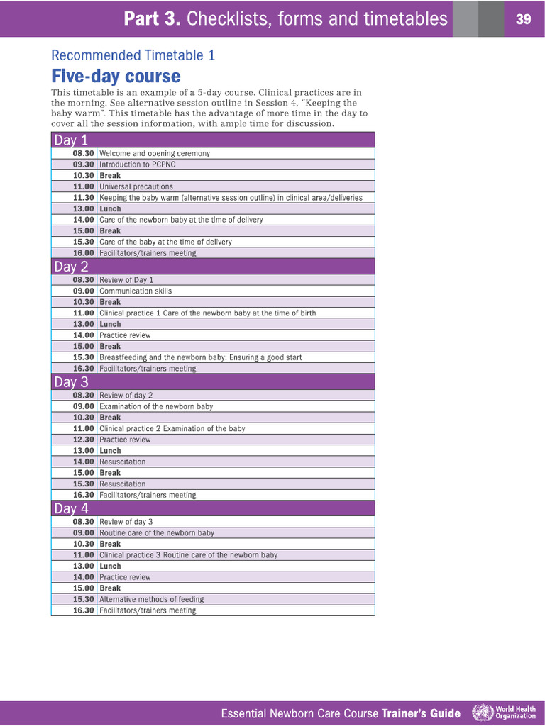 Recommended Enc Time Table - 5 Days | PDF