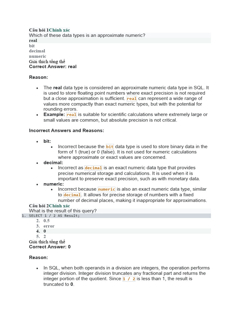 bit decimal numeric: Giải thích tổng thể | PDF | Table (Database) | Databases