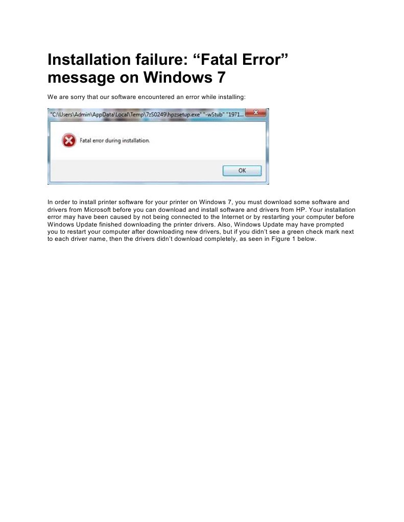 Installation Failure: "Fatal Error" Message On Windows 7 | PDF ...