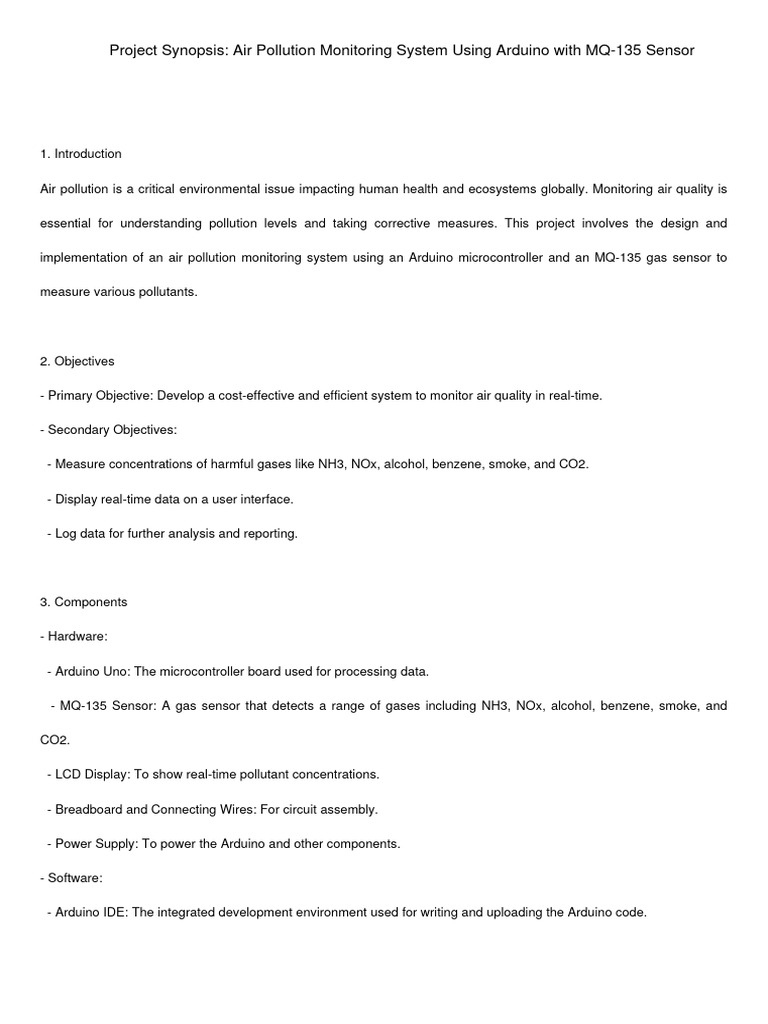 Air Pollution Monitoring System Synopsis | PDF | Arduino | Air Pollution