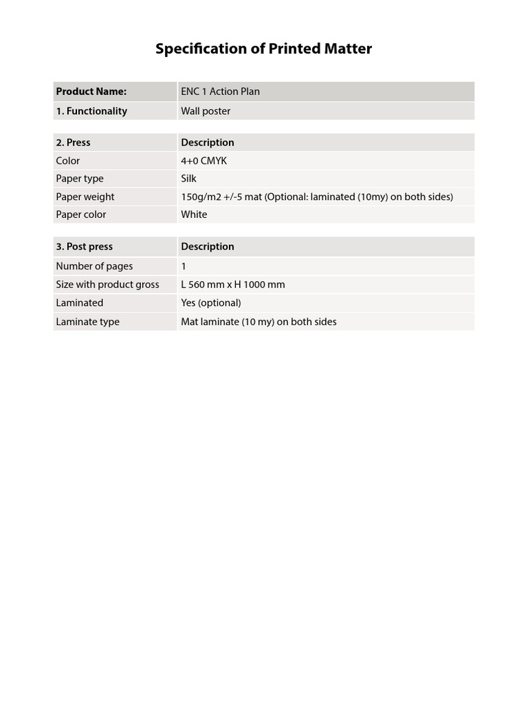 ENC 1 - Print Specifications - English - Print | PDF | Paper | Printing