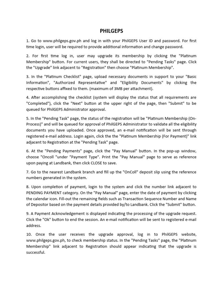 PhilGeps Procedure | PDF | Login | Computing