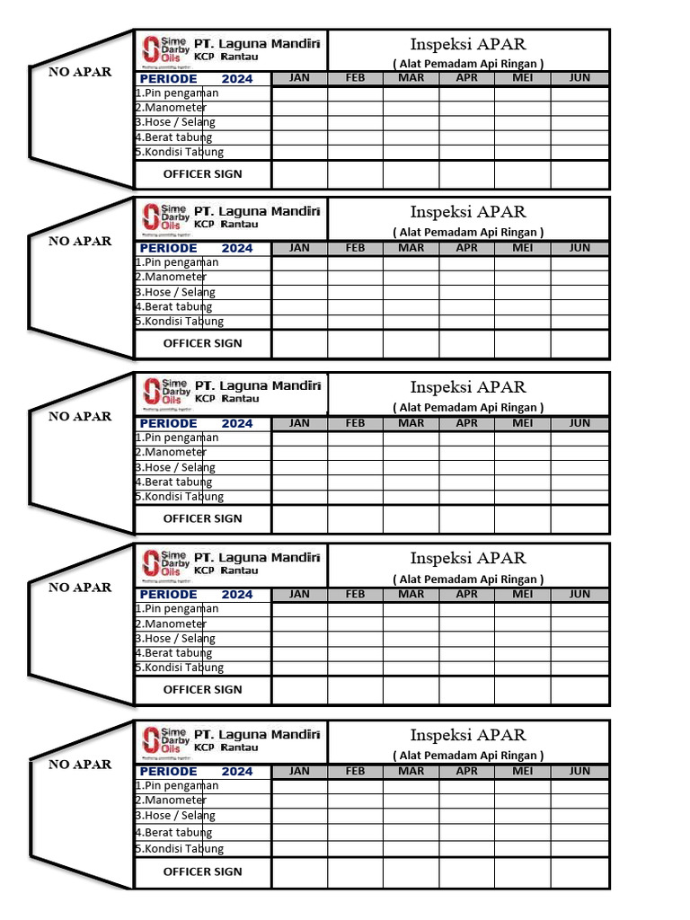 Inspeksi Apar Bulanan | PDF
