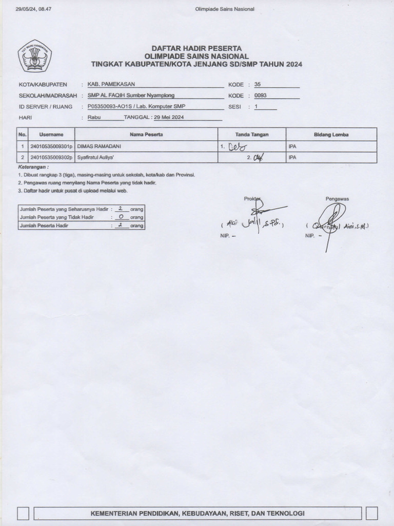 Osn Ipa Daftar Hadir | PDF