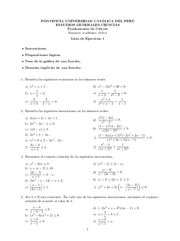 Ejercicios 1 calculo 1 fucal | PDF | Entero | Número Real