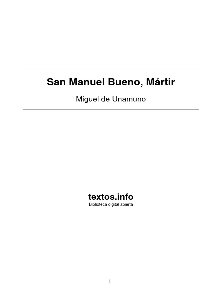 Miguel de Unamuno - San Manuel Bueno Martir | PDF | Creencia religiosa ...