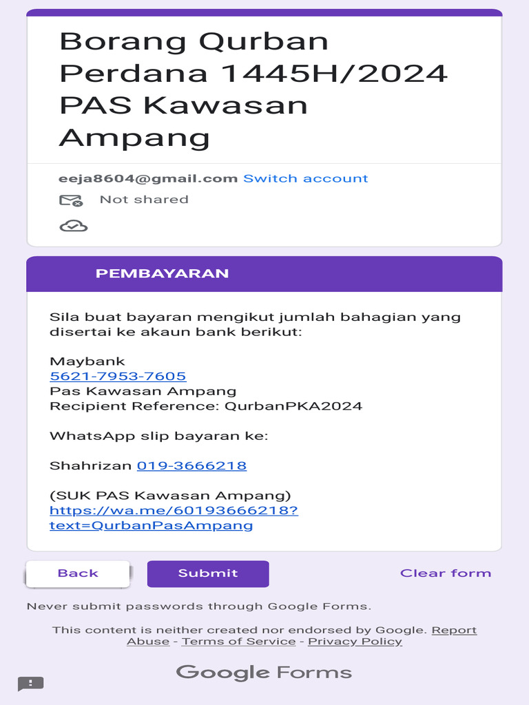 Borang Qurban Perdana 1445H2024 PAS Kawasan Ampang | PDF | Finance ...
