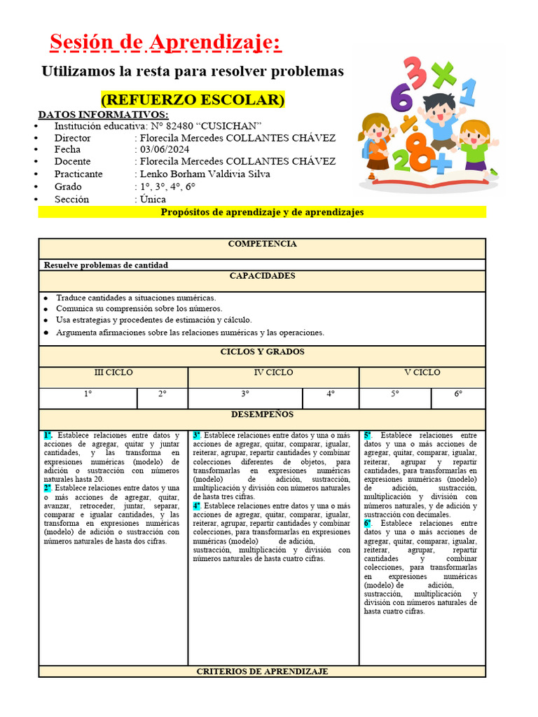 Unidocente Dia 2 Mate Utilizamos La Resta para Resolver Problemas | PDF | Sustracción | Evaluación