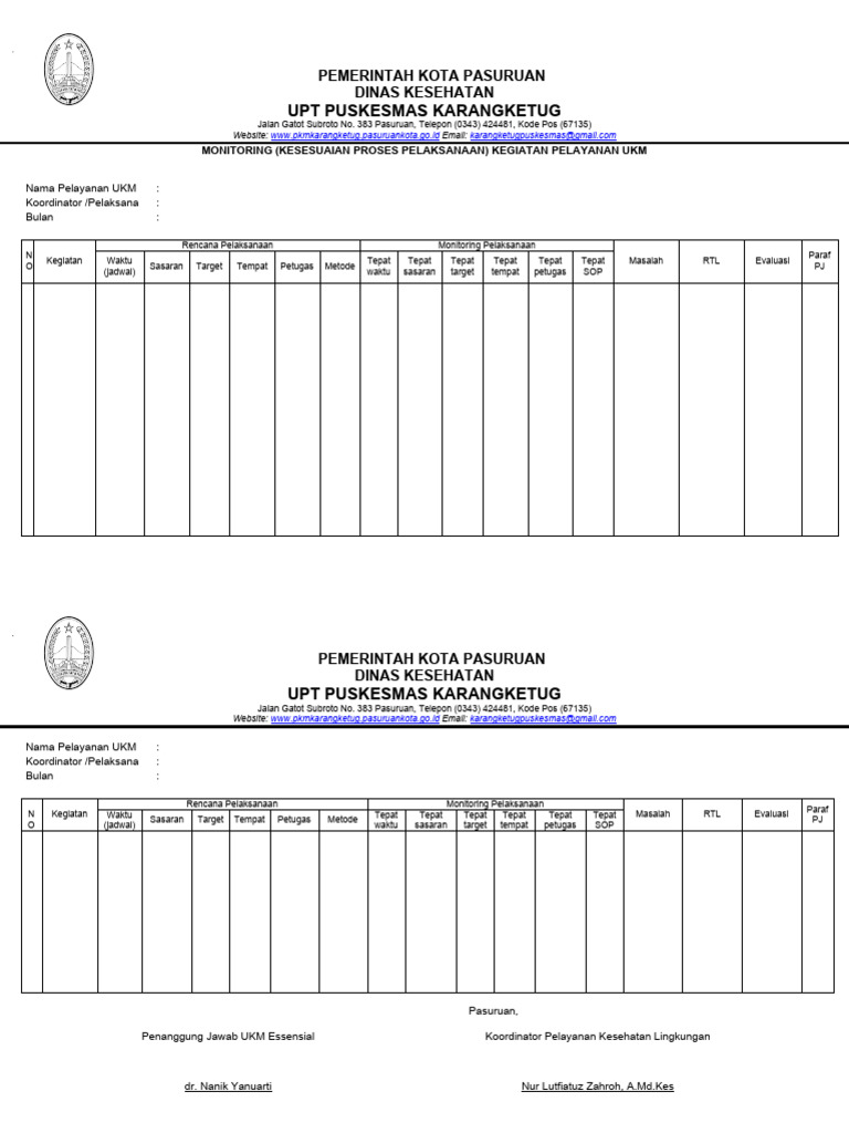 Form Monitoring Pelayanan UKM | PDF