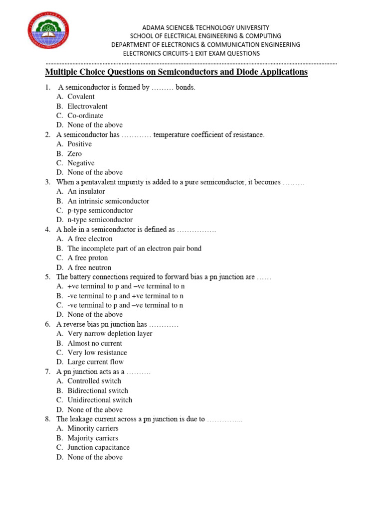Electronics Circuits Exam Questions | PDF | Field Effect Transistor ...