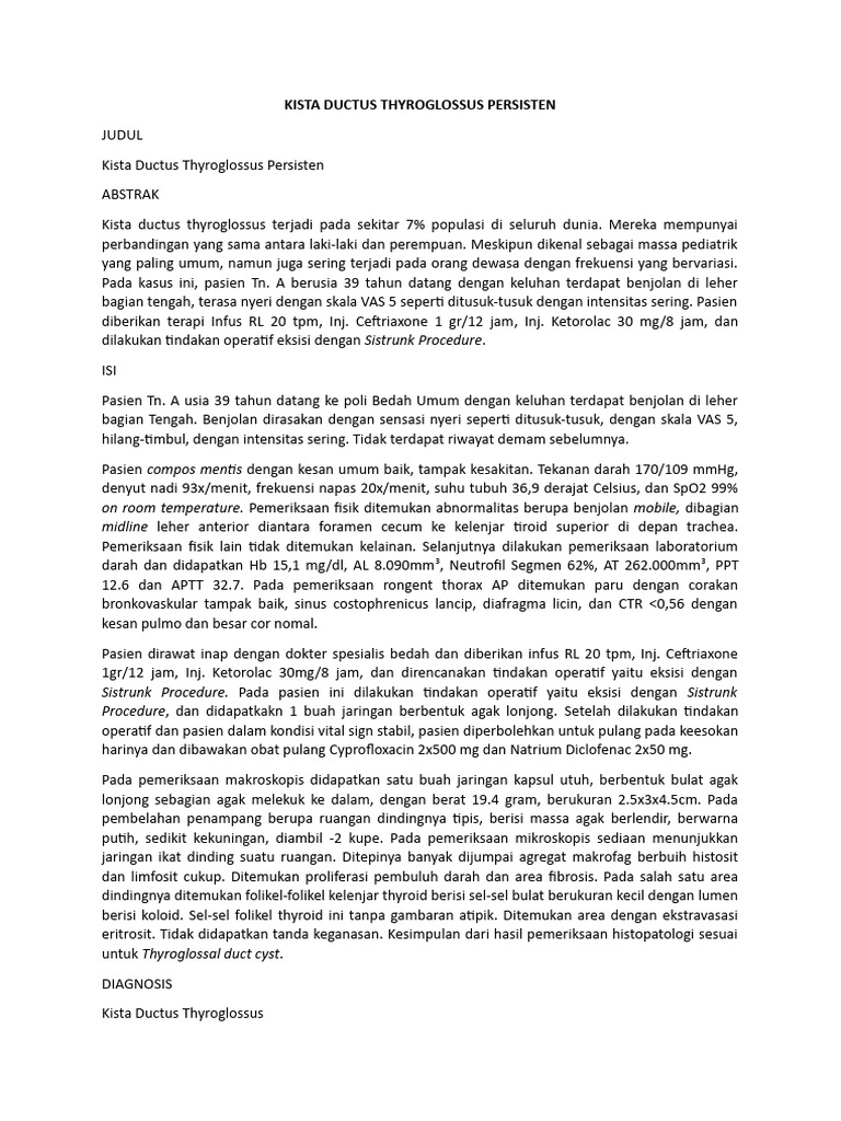 Ecase Bedah-Kista Ductus Thyroglossus Persisten | PDF