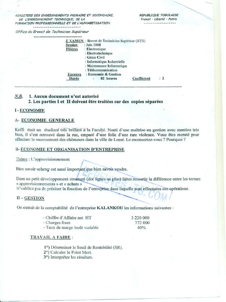 BTS Ecogestion 6F 2008 | PDF