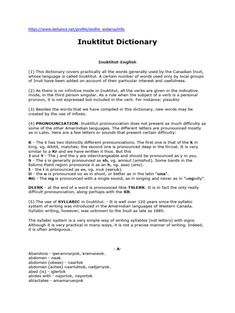 Inuktitut Dictionary | PDF | Inuit | Word