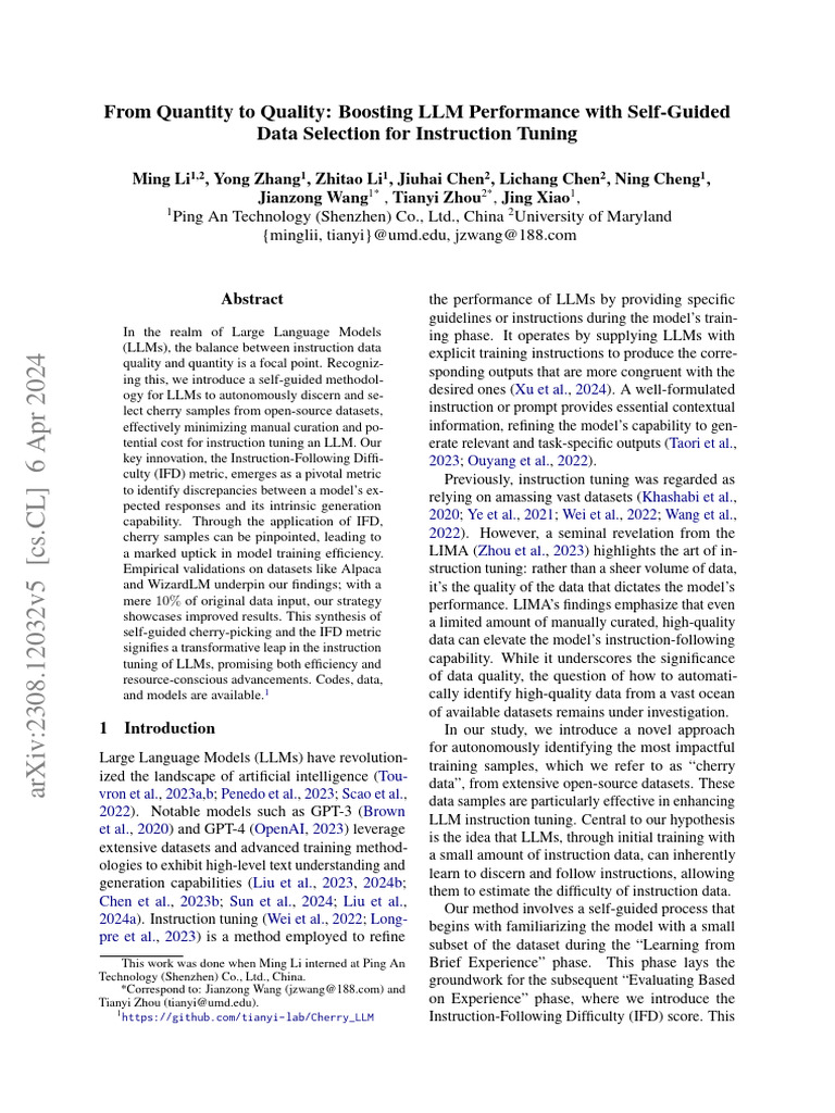 From Quantity To Quality - Boosting LLM Performance With Self-Guided Data Selection For ...