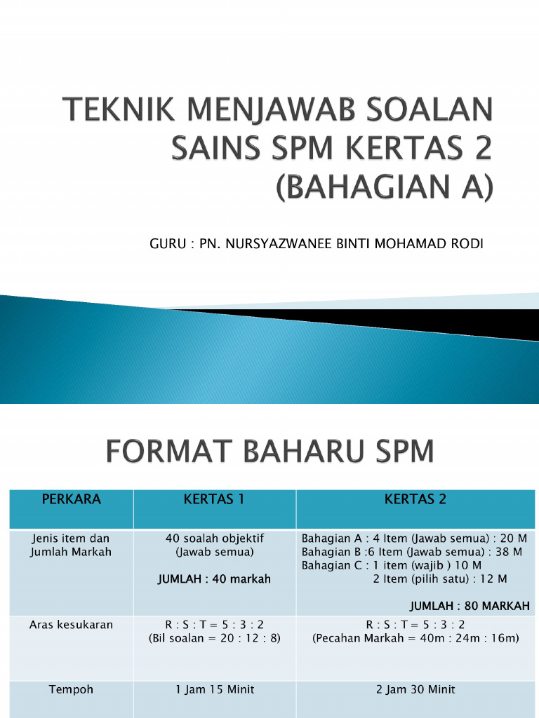Teknik Menjawab Soalan Sains SPM k2 Bahagian A | PDF