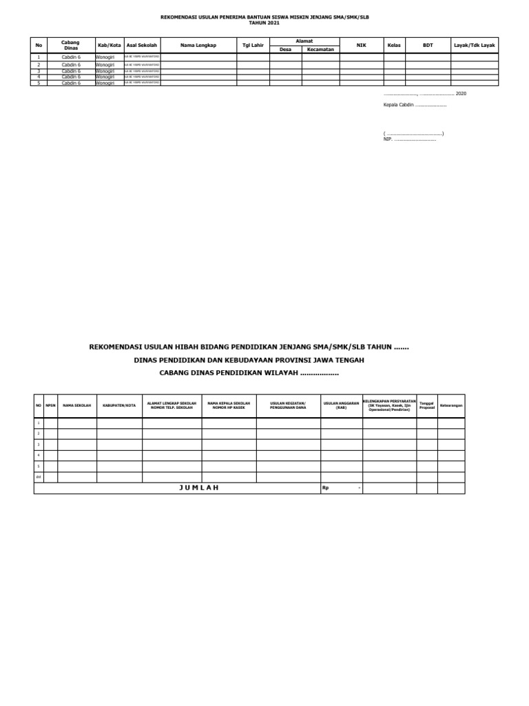 Format Usulan BSM SLB 21 | PDF
