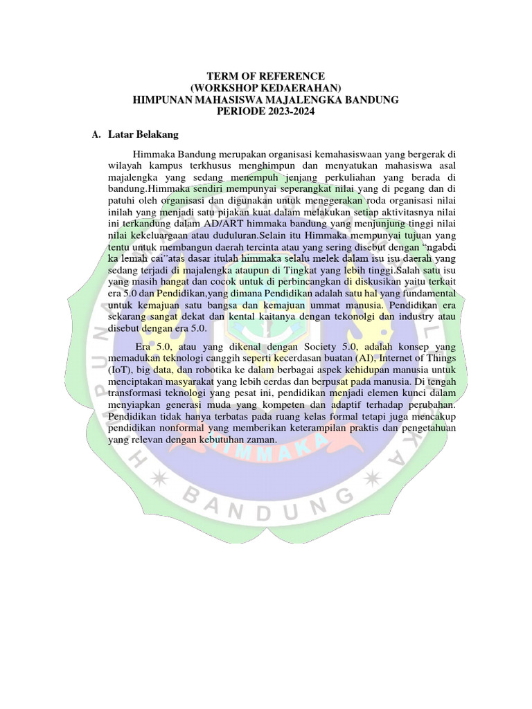 Tor - Workshop Kedaerahan - 2024 | PDF