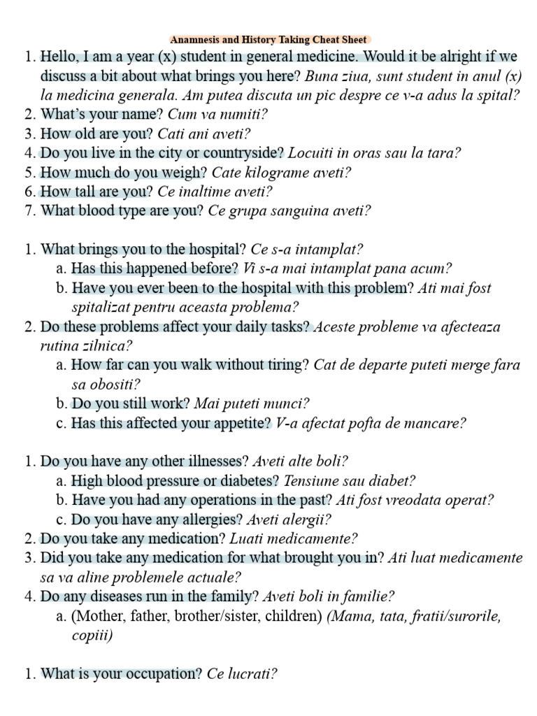 Anamnesis Questions | PDF