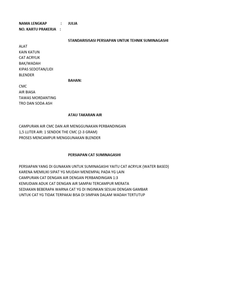 TPM 2 Membuat Daptar Persiapan Tehnik Suminagashi Julia | PDF