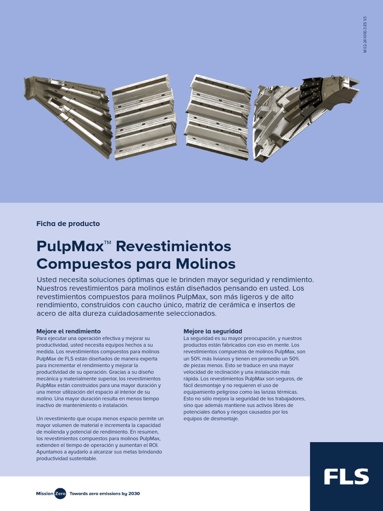 PulpMax Composite Mill Liner DataSheet Spanish Web | PDF | Acero | Sector secundario de la economía