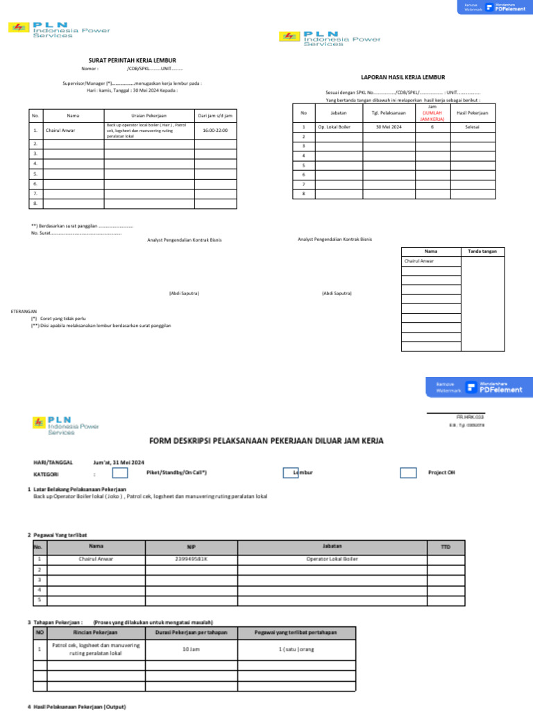 Surat Perintah Kerja Lembur | PDF