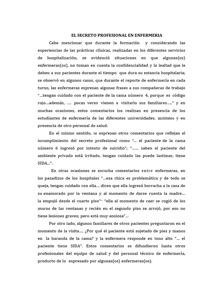 El Secreto Profesional en Enfermeria | PDF | Enfermería