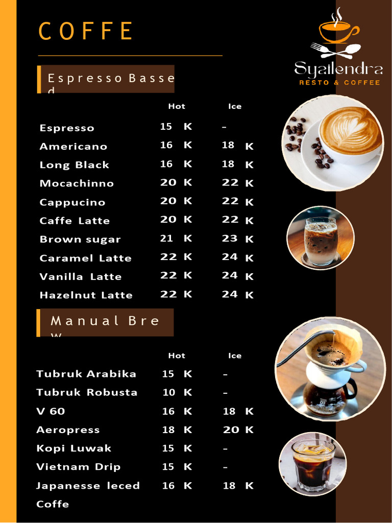 Coffee & Food Menu Guide | PDF | Coffee | Hamburgers
