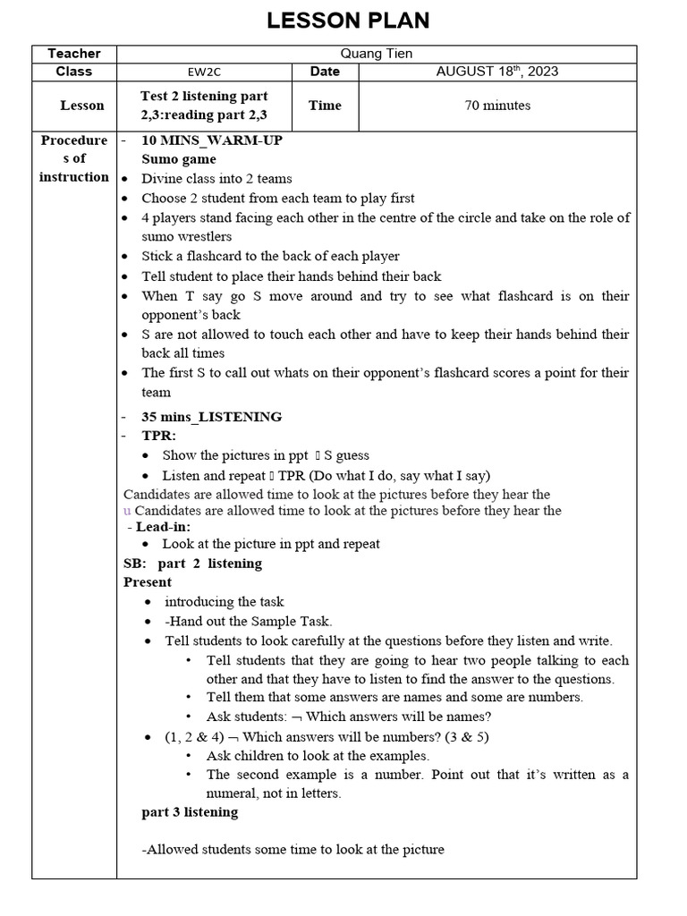 EW2C-STARTER TEST 2 Listening Part 2,3 Reading Part 2,3 | PDF
