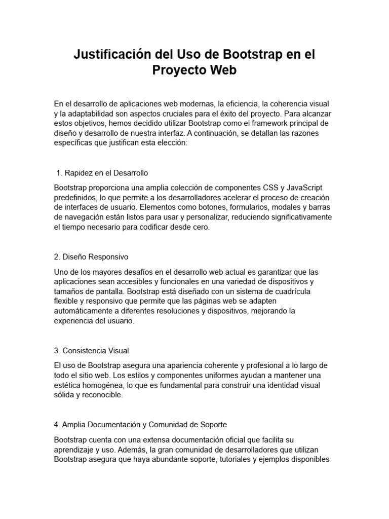 Justificación del Uso de Bootstrap en el Proyecto Web | PDF | Bootstrap (marco frontal ...
