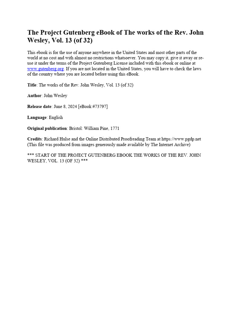 The Works of The Rev John Wesley Vol. 13 of 32 | PDF | God | Mercy