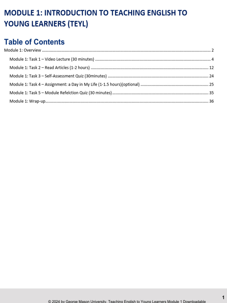 Module 1 Packet - TEYL MOOC - 2024 | Download Free PDF | Learning | Classroom