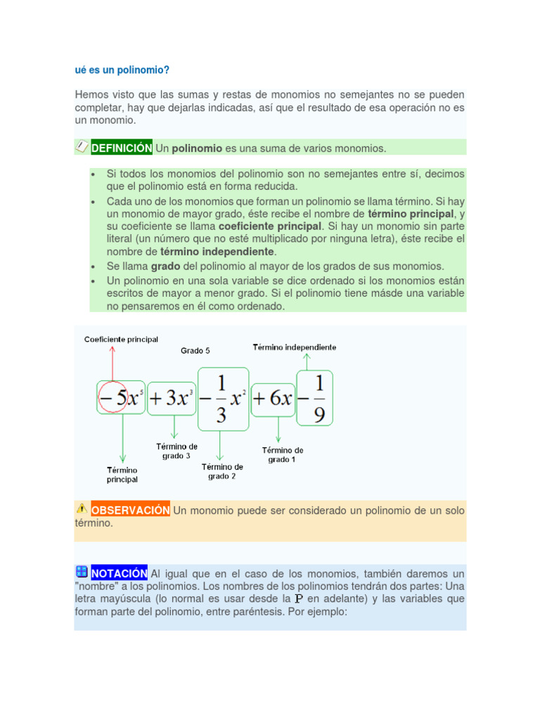 Qué Es Un Polinomio | Descargar gratis PDF | Factorización | Matemática ...